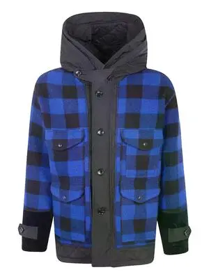 Junya Watanabe Hooded Check-pattern Jacket - Blue