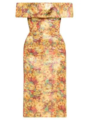 MARKARIAN Gloria Metallic Floral Jacquard Off-the-shoulder Dress - Gold Multi