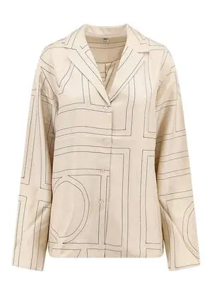 TOTEME Silk Shirt With Monogram Logo Embroidery - Beige