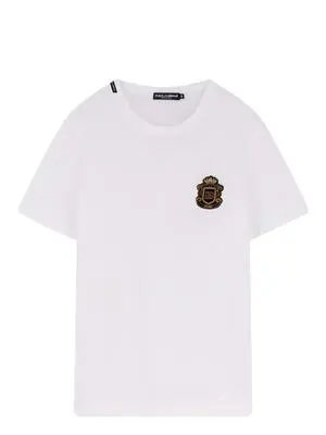 Dolce & Gabbana Cotton Tshirt With Iconic Logo Patch - White