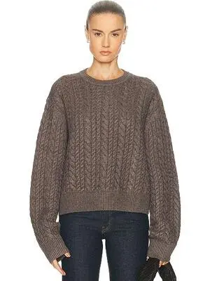 EAVES Laci Cable Crewneck Sweater - Hickory