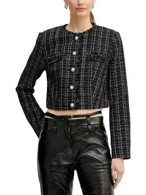 Guess Tweed Jacket With Pearl Buttons - Black