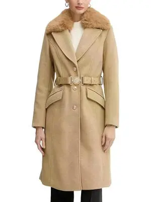 Guess Faux Fur-collared Belted Coat - Neutrals