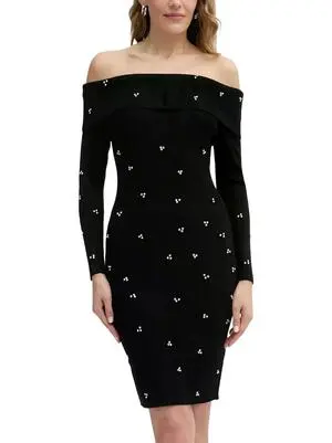 Guess Embellished Off-shoulder Mini Dress - Black