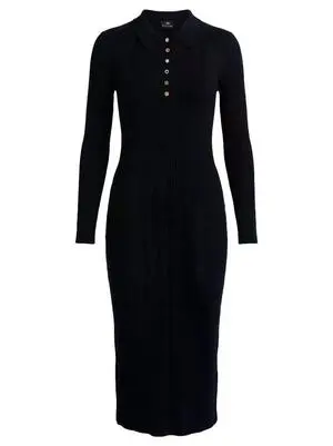 Paul Smith Buttoned Ribbed Knit Midi Dress - Black