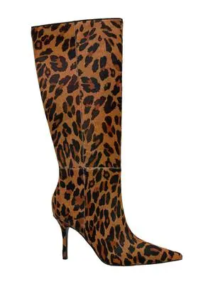 Guess Animal Print Stiletto Heel Boots - Brown