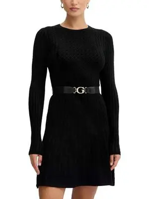 Guess Long-sleeve Textured Dress - Black