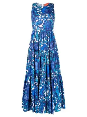 La DoubleJ Printed Tiered Cotton Dress - Blue