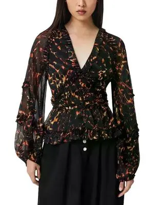 ALLSAINTS Animal-print Ruffled Blouse - Black