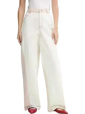 Stine Goya Stitch-detail Wide-leg Cotton Jeans - Neutrals