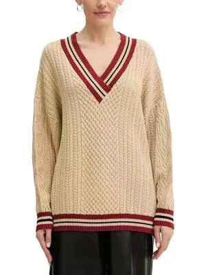 Guess Cable Knit V-neck Sweater - Neutrals