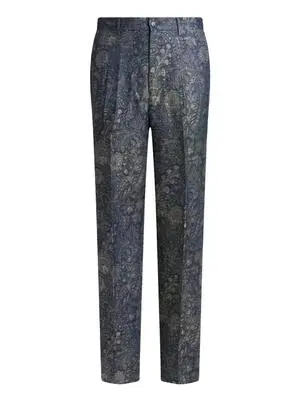 Etro Floral Paisley-motif Jacquard Trousers - Blue