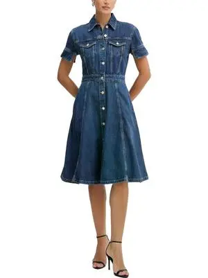 Karl Lagerfeld Buttoned Denim Mini Dress - Blue
