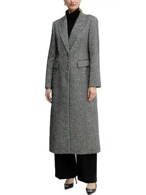 Guess Herringbone Long Coat - Grey