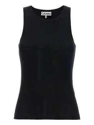 GANNI Embroidered-logo Top - Black