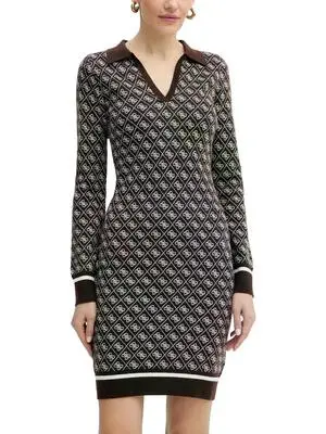 Guess Patterned V-neck Mini Dress - Brown