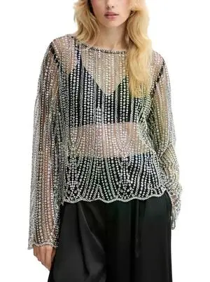 GESTUZ Embellished Long-sleeved Top - Silver