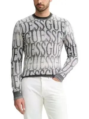 Guess Logo Crew-neck Sweater - White