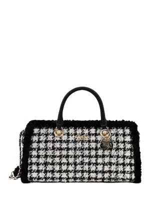 Guess Houndstooth Tote Bag With Chain Strap - White