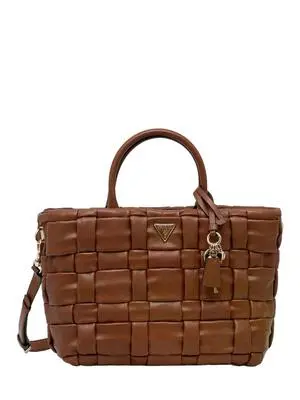 Guess Marion Woven Top Handle Tote Bag - Brown
