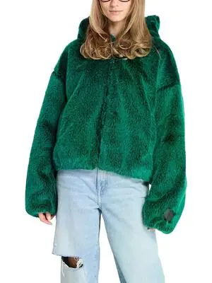JORDAN Hooded Faux Fur Jacket - Green