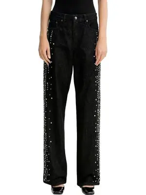 GESTUZ Embellished Straight Leg Jeans - Black