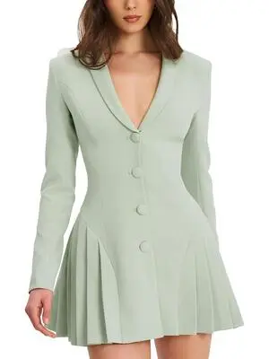 MISS CIRCLE Long Sleeve Blazer Dress With Pleated Detail - Pistachio