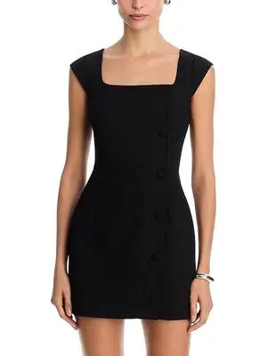 French Connection Azra Square Neck Twill Mini Dress - Black
