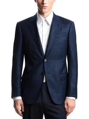 Emporio Armani Regular Fit Wool Silk Blazer - Blue Melange