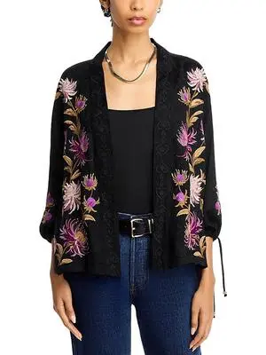 Johnny Was Embroidered Tie Sleeve Kimono - Black