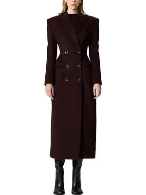 NOCTURNE Tailored Double-breasted Maxi Coat - Burgundy