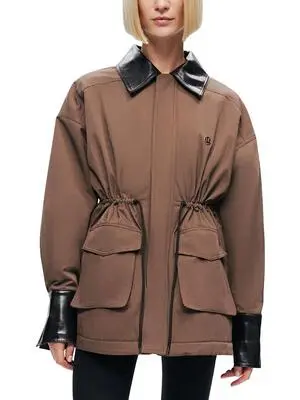 NOCTURNE Contrast Collar Utility Jacket - Khaki