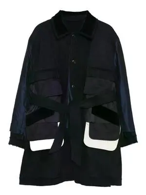 MIDORIKAWA Patchwork Belted Coat - Blue
