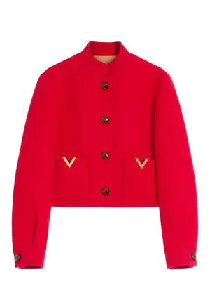 Valentino Garavani Wool-silk Cropped Pea Coat - Red
