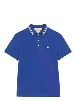 Valentino Garavani Cotton Piqué Polo Shirt With Vlogo Patch - Blue