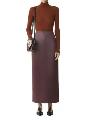 LANVIN Straight Midi Skirt In Satin Fabric - Mocha