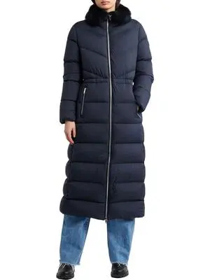Moose Knuckles Belle Cote Down Puffer Coat With Shearling Collar - Navy W/navy Sh