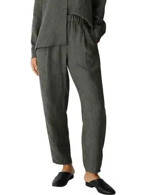 Eileen Fisher Pleated Linen Lantern Ankle Pants - Bay Leaf