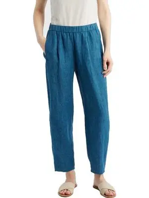 Eileen Fisher Pleated Linen Lantern Ankle Pants - River