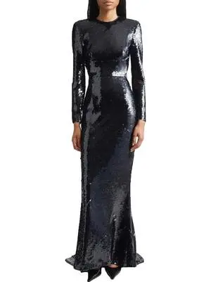 Stella McCartney Long Sleeve Sequin Gown - Black
