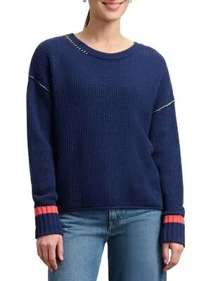 HATLEY Contrast Stitch Waffle Knit Cotton Blend Sweater - Navy