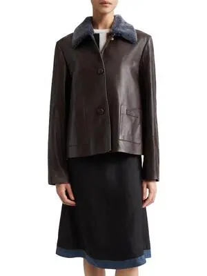 Marni Leather Jacket With Shearling Collar - Chocolate