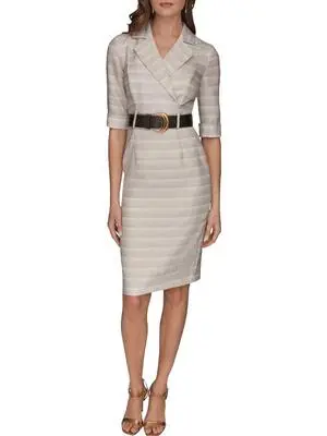 Donna Karan New York Belted Woven Sheath Dress - Cream/vapo
