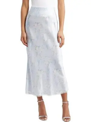 LoveShackFancy Kalo Lace Trim Satin Skirt - Snowdrop Blue