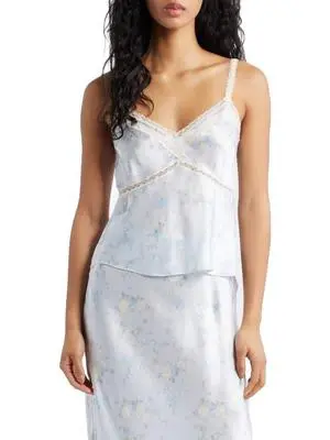 LoveShackFancy Lirena Lace Accent Floral Camisole - Snowdrop Blue