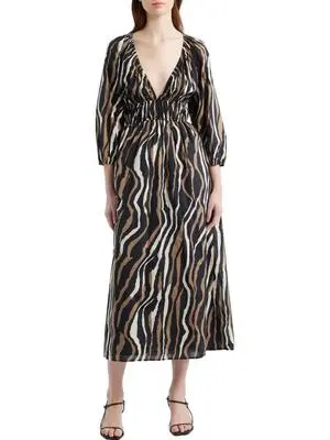Rails Paio Print Three-quarter Sleeve Cotton Midi Dress - Canyon Stripe