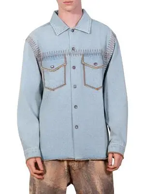 PLEASURES Fortress Denim Button-up Shirt - Washed Indigo
