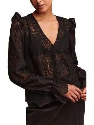 NEXT Long Sleeve Lace Top - Black