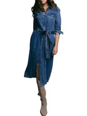 NEXT Tie Waist Denim Midi Shirt Dress - Denim Dark Blue