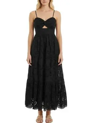 CHANGE OF SCENERY Jillian Embroidered Eyelet Tiered Maxi Dress - Black